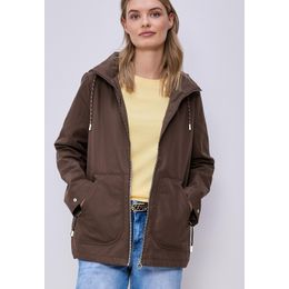 Parka Street One, Damen, Gr. 34, mahogany braun, Web, Obermaterial: 69% Baumwolle, 31% Polyester. Futter: 100% Polyester, unifarben, l&auml;ssig geschnitten Po-bedeckend, Rundhals, Jacken Parka, mit seitlichen Zipper‑Taschen und Nieten‑Details an den &Auml;rmeln