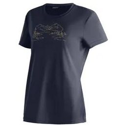 T-Shirt Maier Sports "Wilma Print", Damen, Gr. 38, blau (dunkelblau), 100% Polyester, Rundhals, Shirts T-Shirt, Damen Kurzarmshirt, leichtes Sommer Funktionsshirt, Rundhals, Reg Fit