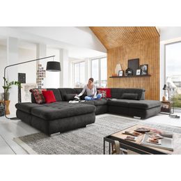 Wohnlandschaft DIE PLANBAR "MP-IN17004 U-Form, Breite 382 cm, weitere Funktionen w&auml;hlbar", schwarz, B:382cm H:84cm T:124cm, 100% Polyester, Sofas, Wohnlandschaft, Kaltschaum-Polsterung, inkl. Sitztiefenverstellung