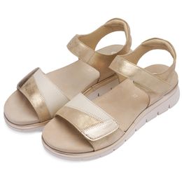 Keilsandalette Ara "CAMBRIDGE", Damen, Gr. 39, sand, Glattleder, metallic, Basic, Schuhe Keilsandalette, Keilabsatz, Riemchensandale mit Klettverschl&uuml;sse, G-Weite