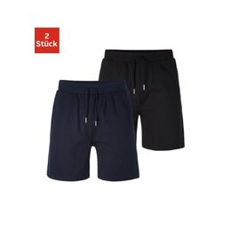 Schlafshorts AUTHENTIC LE JOGGER "kurze Relaxshorts, mit Kordel", Herren, Gr. 60/62 (XXL), N-Gr, blau (navy, schwarz), Jersey, Obermaterial: 100% Baumwolle, unifarben, Basic, bequem kniefrei, Hosen Schlafshorts, aus reiner Baumwolle, Topseller