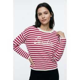 V&eacute;ro Moda Strickpullover VERO MODA "VMAPPLE LS O-NECK PULLOVER BOO", Damen, Gr. XS, birch stripes:with jazzy, Strick, Obermaterial: 80% Polyester, 20% Nylon, gestreift, regular fit, Rundhals, Pullover Strickpullover, mit trendigem "Sunshine" Schriftzug
