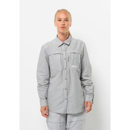 Langarmbluse Jack Wolfskin "BARRIER L/S SHIRT W", Damen, Gr. M (38/40), grau (cool, grau), OBERSTOFF: 46% POLYAMID, 27% LYOCELL, 27% VISKOSE. Futter: 100% POLYESTER, Blusen Langarmbluse