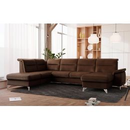 Sit & More Wohnlandschaft SIT & MORE "Astoria U-Form", braun (dunkelbraun), B:327cm H:91cm T:225cm, 100% Polyester, Sofas, Wohnlandschaft, wahlweise mit motorischer Relaxfunktion