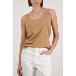 Tanktop monari "Top Basic", Damen, Gr. 40, biscotti, Web, Obermaterial: 95% Baumwolle, 5% Elasthan, unifarben, regular fit taillenbedeckt, tiefer Rundhals, Tops Tanktop, K&ouml;rpernahe Passform mit tiefem Rundhalsausschnitt