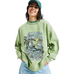 Fleecepullover Roxy "Lineup Oversized", Damen, Gr. XL, leaf gr&uuml;n, Obermaterial: 55% Walkfrottier, 25% Walkfrottier, 20% Microfaser;, Sweatshirts Fleecepullover