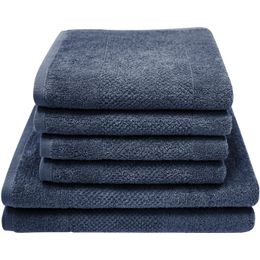 Handtuch Set Dyckhoff "Popcorn Streifen", navy, 6, Walkfrottier, Walkfrottier, Obermaterial: 100% Baumwolle, Handtuch-Sets, 2 Badet&uuml;cher (70x140 cm), 4 Handt&uuml;cher (50x100 cm)