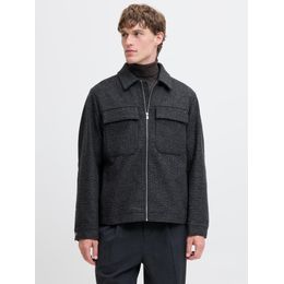 Jack & Jones Wolljacke JACK & JONES "JPRCCRUSSEL WOOL BLEND JACKET SN", Herren, Gr. L, charcoal gray detail:structure, Web, Obermaterial: 55% Polyester, 40% Wolle, 5% sonstige Fasern, unifarben, regular fit, Jacken Wolljacke