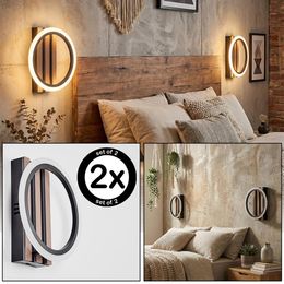 hofstein Galen Wandleuchte 2-er Set LED Holzoptik, Schwarz, 1-flammig