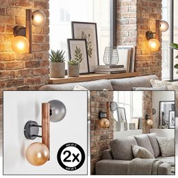 hofstein Lorin Wandleuchte 2-er Set Dunkelbraun, Naturfarben, Schwarz, 2-flammig