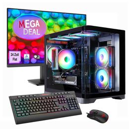 GAMEMAX Gaming-PC-Komplettsystem "MegaDeal HYPE-M BK 2747 AMD Ryzen 7 5700X 16GB 480GB SSD RTX 5060", Energieeffizienz: E (A-G), schwarz, Microsoft Windows 11 Home (64 Bit), 16 GB RAM 480 GB SSD, Computer_Komplettsysteme, Windows 11 + MSI PRO MP2412 Monitor 60cm (24")