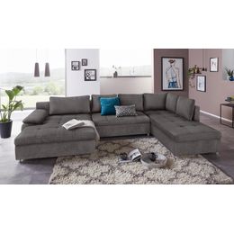 Wohnlandschaft Home Affaire "Labene U-Form", grau (fango), B:346cm H:82cm T:90cm, Struktur fein (95% Polyester, 5% Polyamid);Luxus-Microfaser ALTARA NUBUCK (100% Polyester);Kunstleder SOFTLUX / Struktur (100% Polyester);Struktur (100% Polyester), Sofas, Wohnlandschaft, wahlweise mit Bettfunktion und Bettkasten