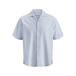 Jack & Jones Kurzarmhemd JACK & JONES "JJEBREEZE LINEN BLEND RESORT SHIRT SS SN", Herren, Gr. L, N-Gr, celestial blau, Web, Obermaterial: 70% Baumwolle, 30% Leinen, unifarben, normal, Hemden Kurzarmhemd, mit Knopfleiste