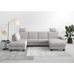 Wohnlandschaft Home Affaire "Summer U-Form", silber, B:314cm H:91cm T:170cm, 95% Polyester, 5% Polyamid, Sofas, Wohnlandschaft, mit oder ohne Bettfunktion und Bettkasten, wengefarbene Holzf&uuml;&szlig;e