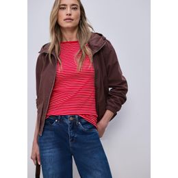 3/4-Arm-Shirt Street One, Damen, Gr. 40, salsa rot, Rippware, Obermaterial: 96% Baumwolle, 4% Elasthan, geringelt, gestreift, l&auml;ssig geschnitten h&uuml;ftbedeckend, U-Boot-Ausschnitt, abgesteppte Kante, Shirts 3/4-Arm-Shirt, mit Streifen und in Ripp-Qualit&auml;t