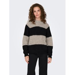 Jacqueline de Yong Stehkragenpullover JDY "JDYZOEY LIFE L/S HN RAGLAN PUL KNT NOOS", Damen, Gr. XS, grau (chateau gray stripes:schwarz), Strick, Obermaterial: 80% Polyester, 11% Nylon, 8% Wolle, 1% Elasthan, gestreift, h&uuml;ftlang, hoch geschlossener Ausschnitt, Pullover Stehkragenpullover