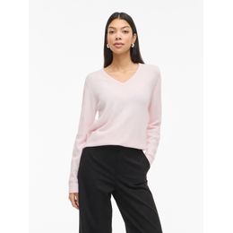 V-Ausschnitt-Pullover Vila "VIRIL V-NECK L/S KNIT TOP - NOOS", Damen, Gr. M, cherry blossom detail:light melange, Feinstrick, Obermaterial: 50% Viskose, 27% Nylon, 23% Polyester, meliert, regular fit normal, V-Ausschnitt, Pullover V-Ausschnitt-Pullover, Materialmix, regular fit
