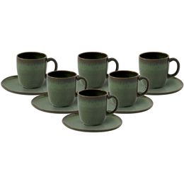 Tasse "Kaffeetassen mit Untertassen Lave 190 ml 6er Set", gr&uuml;n (vert), Steingut, LIKE. BY VILLEROY & BOCH, Trinkgef&auml;&szlig;e, Tasse
