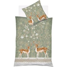 Bettw&auml;sche Fleuresse "Aspen 4114", gr&uuml;n (forest), B/L: 155cm x 220cm, 1 Stk., 1 Stk., Feinbiber, B/L: 80cm x 80cm, 2 Stk., Feinbiber, Obermaterial: 100% Baumwolle, Bettw&auml;sche, Bettw&auml;sche, Feinbiber, Baumwolle, in Gr. 135x200, 155x220, 200x200cm