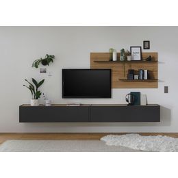 Wohnwand Home Affaire "City/Giron, moderne Anbauwand, Komplettset in vielen Farben verf&uuml;gbar", grau (anthrazit), B:300cm H:180cm T:30cm, Holzwerkstoff, Kastenm&ouml;bel-Sets, Wohnwand, enth&auml;lt zwei H&auml;ngeschr&auml;nke & ein Wandpaneel