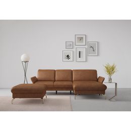 Sit & More Ecksofa SIT & MORE "Fashion L-Form", braun (cognac), B:253cm H:84cm T:165cm, Sofas, Ecksofa, wahlweise mit Kopfteilverstellung, Vorziehsitz, motorisch, Nickelf&uuml;&szlig;e