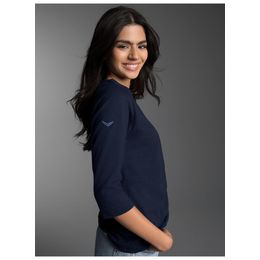 T-Shirt TRIGEMA "TRIGEMA Langarmshirs aus Biobaumwolle", Damen, Gr. S, blau (navy, c2c), Single Jersey, 100% Baumwolle (Bio-Baumwolle kbA), Basic, lang, ohne Ausschnitt, Shirts T-Shirt