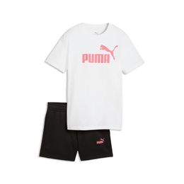 Trainingsanzug Puma "ESS NO.1 LOGO TEE AND SHORTS SET G", M&auml;dchen, Gr. 152, Puma wei&szlig;, wild pink, Jersey, Obermaterial: 100% Baumwolle. Obermaterial Hose: 68% Baumwolle, 32% Polyester, bedruckt, regular fit, Sportanz&uuml;ge Trainingsanzug, aus Baumwolle, mit elastischem Bund und innenliegendem Kordelzug
