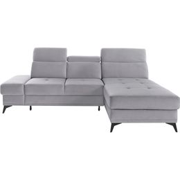 Ecksofa Home Affaire "Cardiz L-Form", grau (hellgrau), B:246cm H:83cm T:173cm, Webstoff (100% Polyester);Luxus-Microfaser Paris (90% Polyester/10% Polyamid);Struktur fein (100% Polyester);Samtoptik (100% Polyester), Sofas, Ecksofa, inkl.Kopfteilverstellung und Federkern wahlweise mit Bettfunktion