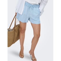 Shorts Only "ONLCHARIS LIFE PULL UP SHORTS WVN CC", Damen, Gr. L, N-Gr, light blau denim, Web, Obermaterial: 100% Lyocell, unifarben, regular fit kurz, Hosen Shorts, mit Bindeverschluss und elastischem B&uuml;ndchen, Denim Look