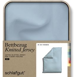 Bettbezug Schlafgut "Premium Bettbezug Knitted Jersey (1 St)", blau (blau light), L:200cm, Jersey, Obermaterial: 95% Baumwolle, 5% Elasthan, Bettbez&uuml;ge, Ton-in-Ton Rei&szlig;verschluss, Bio-Baumwolle mit Elasthan, Uni, OEKO Tex