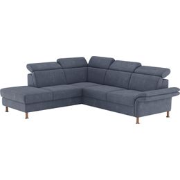 Ecksofa Home Affaire "Calypso L-Form", grau (grau, blau), B:259cm H:85cm T:227cm, 100% Polyester, Sofas, Ecksofa, mit Relaxfunktion motorisch im Sofa 2,5- Sitzer