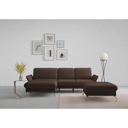 Sit & More Ecksofa SIT & MORE "Fashion L-Form", braun (dunkelbraun), B:253cm H:84cm T:165cm, Sofas, Ecksofa, wahlweise mit Kopfteilverstellung, Vorziehsitz, motorisch, Nickelf&uuml;&szlig;e