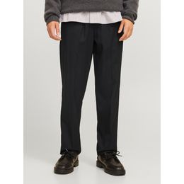 Jack & Jones Stoffhose JACK & JONES "JPSTKANE &ndash; L&auml;ssige Hose mit B&uuml;ndchen, pflegeleicht und relaxed", Herren, Gr. XL, N-Gr, schwarz, Web, Obermaterial: 68% Polyester, 28% Viskose, 4% Elasthan, unifarben, relaxed fit normal, Hosen Stoffhose, meliert, modisch, relaxed fit, Web
