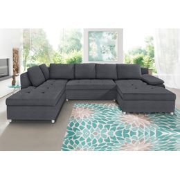 Wohnlandschaft Home Affaire "Labene U-Form", grau (dunkelgrau), B:326cm H:82cm T:90cm, Struktur fein (95% Polyester, 5% Polyamid);Luxus-Microfaser ALTARA NUBUCK (100% Polyester);Kunstleder SOFTLUX / Struktur (100% Polyester);Struktur (100% Polyester), Sofas, Wohnlandschaft, wahlweise mit Bettfunktion und Bettkasten