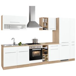 K&uuml;chenzeile KOCHSTATION "KS-Eton", wei&szlig; (k&uuml;che: wei&szlig;, korpus: eichefarben, arbeitsplatte: eichefarben), B:330cm T:60cm, Komplettk&uuml;chen-Sets, K&uuml;chenzeile, ohne E-Ger&auml;te, Breite 330 cm