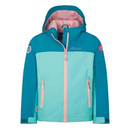 Regenjacke Trollkids "KIDS TELEMARK JACKET", Kinder, Gr. 128, harbor blau, aqua haze, peony rose, Obermaterial: 100% Polyester. Futter: 100% Polyester, Jacken Regenjacke, f&uuml;r sportliche Aktivit&auml;ten, wasserdicht, mit Mesh-Innenfutter