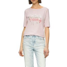 T-Shirt s.Oliver, Damen, Gr. 46, rosa (rose), Jersey, Obermaterial: 95% Baumwolle, 5% Elasthan, bedruckt, slim fit taillenbedeckt, Rundhals, gerader Abschluss, Shirts T-Shirt, mit Frontprint