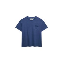Rundhalsshirt Superdry "COTTON CLASSIC LINEN PKT TEE", Damen, Gr. XL, montauk blau, Single Jersey, Obermaterial: 80% Baumwolle, 20% Leinen, unifarben, relaxed fit normal, Rundhals, Shirts Rundhalsshirt, aus tollem Baumwoll-Leinen-Mischgewebe