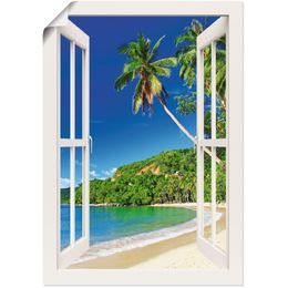 Poster Artland "Fensterblick Paradies", wei&szlig; (farbe bild(er): wei&szlig;), B:70cm H:100cm, Bilder, Poster, ohne Rahmen