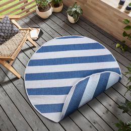 Teppich OTTO HOME "Alan Wendeteppich", blau (blau, wei&szlig;), H:5mm &Oslash;:140cm, Kunstfaser, Teppiche, Teppich, Beidseitig nutzbar, Streifen, Scandi, wetterfest, f&uuml;r In- und Outdoor