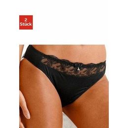 Slip Nuance, Damen, Gr. 52/54, 2 Stk., schwarz (schwarz, wei&szlig;), Obermaterial: 92% Polyester, 8% Elasthan, Unterhosen Slip, mit sch&ouml;ner Stickereispitze, Topseller