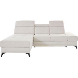 Ecksofa Home Affaire "Cardiz L-Form", beige (natur), B:246cm H:83cm T:173cm, Webstoff (100% Polyester);Luxus-Microfaser Paris (90% Polyester/10% Polyamid);Struktur fein (100% Polyester);Samtoptik (100% Polyester), Sofas, Ecksofa, inkl.Kopfteilverstellung und Federkern wahlweise mit Bettfunktion