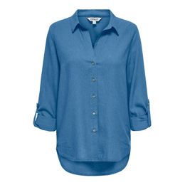 Hemdbluse Only "ONLGOA 3/4 STRAP LINEN BL SHIRT CC PNT", Damen, Gr. S, riviera, Web, Obermaterial: 70% Viskose, 30% Leinen, unifarben, loose fit Po-bedeckend, Blusen Hemdbluse, mit Leinen, umschlagbare Manschetten, Topseller