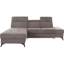 Ecksofa Home Affaire "Cardiz L-Form", grau (taupe), B:246cm H:83cm T:173cm, Webstoff (100% Polyester);Luxus-Microfaser Paris (90% Polyester/10% Polyamid);Struktur fein (100% Polyester);Samtoptik (100% Polyester), Sofas, Ecksofa, inkl.Kopfteilverstellung und Federkern wahlweise mit Bettfunktion
