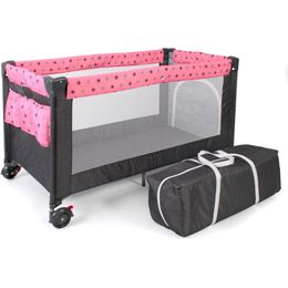 CHIC 4 BABY Baby-Reisebett CHIC4BABY "Luxus, Sternchen grau", Baby, Gr. Liegefl&auml;che B/L: 60cm x 120cm, kein H&auml;rtegrad, schwarz (schwarz, pink), Textil, Babybetten