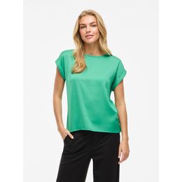Kurzarmshirt Vila "VIELLETTE S/S SATIN TOP - NOOS", Damen, Gr. 40, gr&uuml;n (winter gr&uuml;n), Satin, Obermaterial: 100% Polyester, unifarben, regular fit normal, Rundhals, mit Umschlag, Shirts Kurzarmshirt, Kunstfaser, regular fit