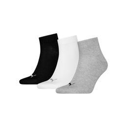 Kurzsocken Puma "Puma UNISEX QUARTER PLAIN 3P", Damen, Gr. 39-42, schwarz-wei&szlig; (1x schwarz, 1x wei&szlig;, 1x grau, meliert), Baumwollmischung, meliert, uni, elastisch, Socken Kurzsocken, Atmungsaktiv, Rippenb&uuml;ndchen, weiche Baumwollmischung