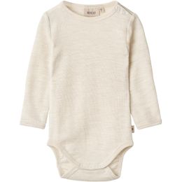 Langarmbody Wheat "Wool Body L/S Lucca", Jungen, Gr. 74, N-Gr, eggshell melange, Strick, Obermaterial: 100% Wolle, meliert, normal, Rundhals, Bodys Langarmbody, aus reiner Merinowolle