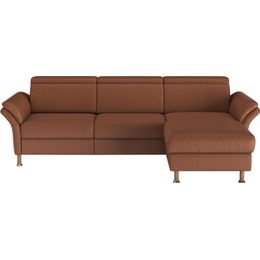 Ecksofa Home Affaire "Calypso L-Form", braun (haselnuss), B:260cm H:85cm T:172cm, 100% Polyester, Sofas, Ecksofa, mit motorischen Funktionen im Sofa und Recamiere