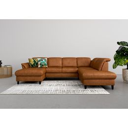 Sit & More Wohnlandschaft SIT & MORE "Maggiore U-Form", braun (cognac), B:312cm T:224cm, 100% Polyester, Sofas, Wohnlandschaft, wahlweise mit Kopfteilverstellung, Bettfunktion und Stauraum